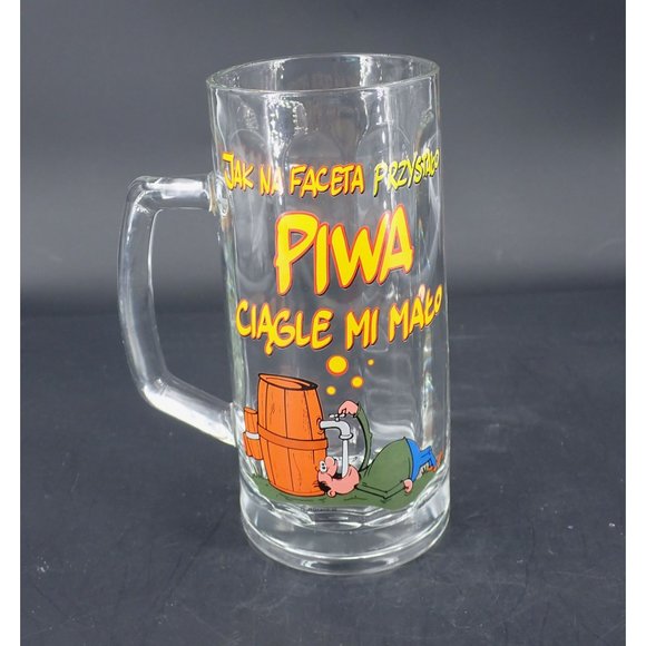 Glass signed | Dining | Vintage Polish Clear Beer Mug With Cartoon ...
